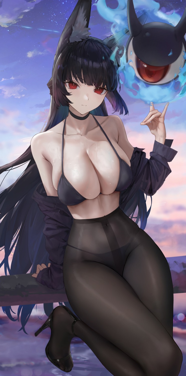 bafangyu zenless zone zero hoshimi miyabi animal ears bikini heels kitsune open shirt pantyhose ...